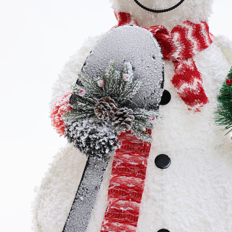 The Holiday Aisle® White Frosted Snowman with Shovel and Christmas Tree ...
