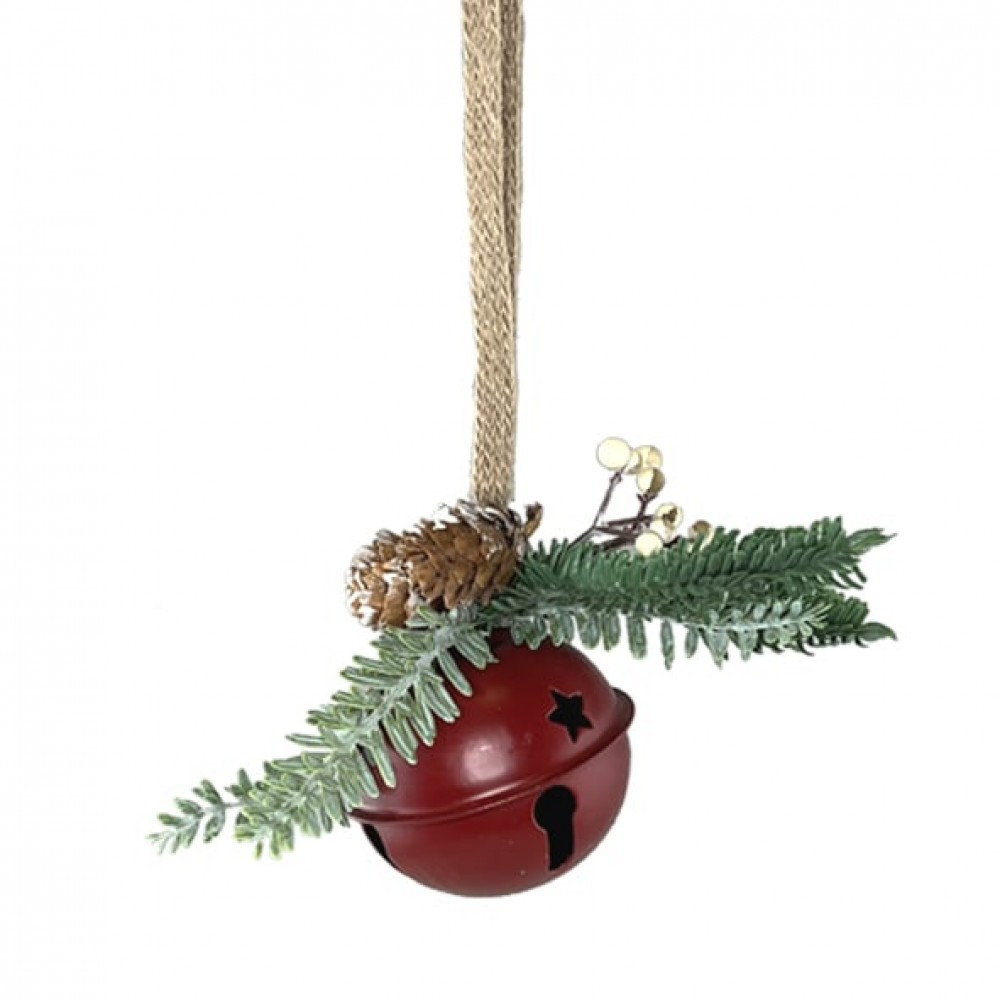 The Holiday Aisle® Red Ball Bell With Pine Branch Ornament | Wayfair