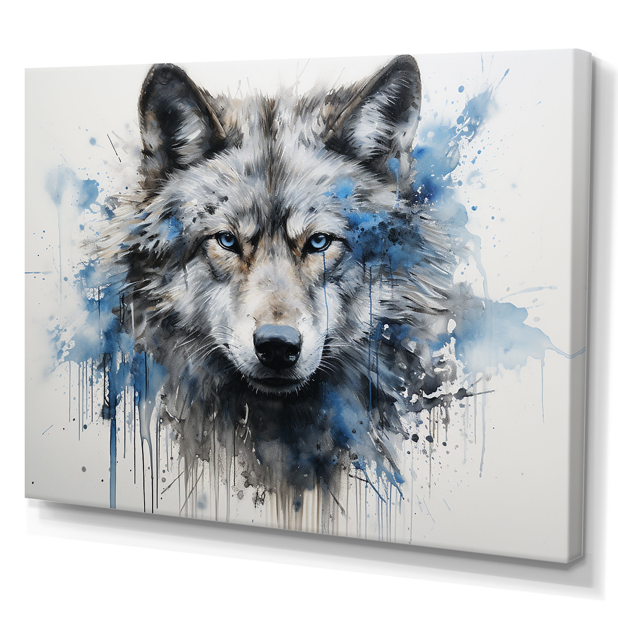 Design Art minimalism blue and grey Wolf Expression - Wolf Wall Art For ...