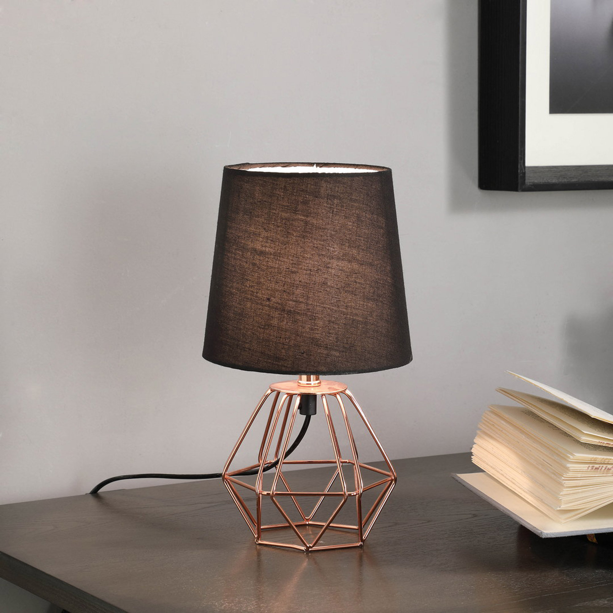 Ebern Designs 11.25" Copper Metal Table Lamp "Wesley Geometric", Copper ...