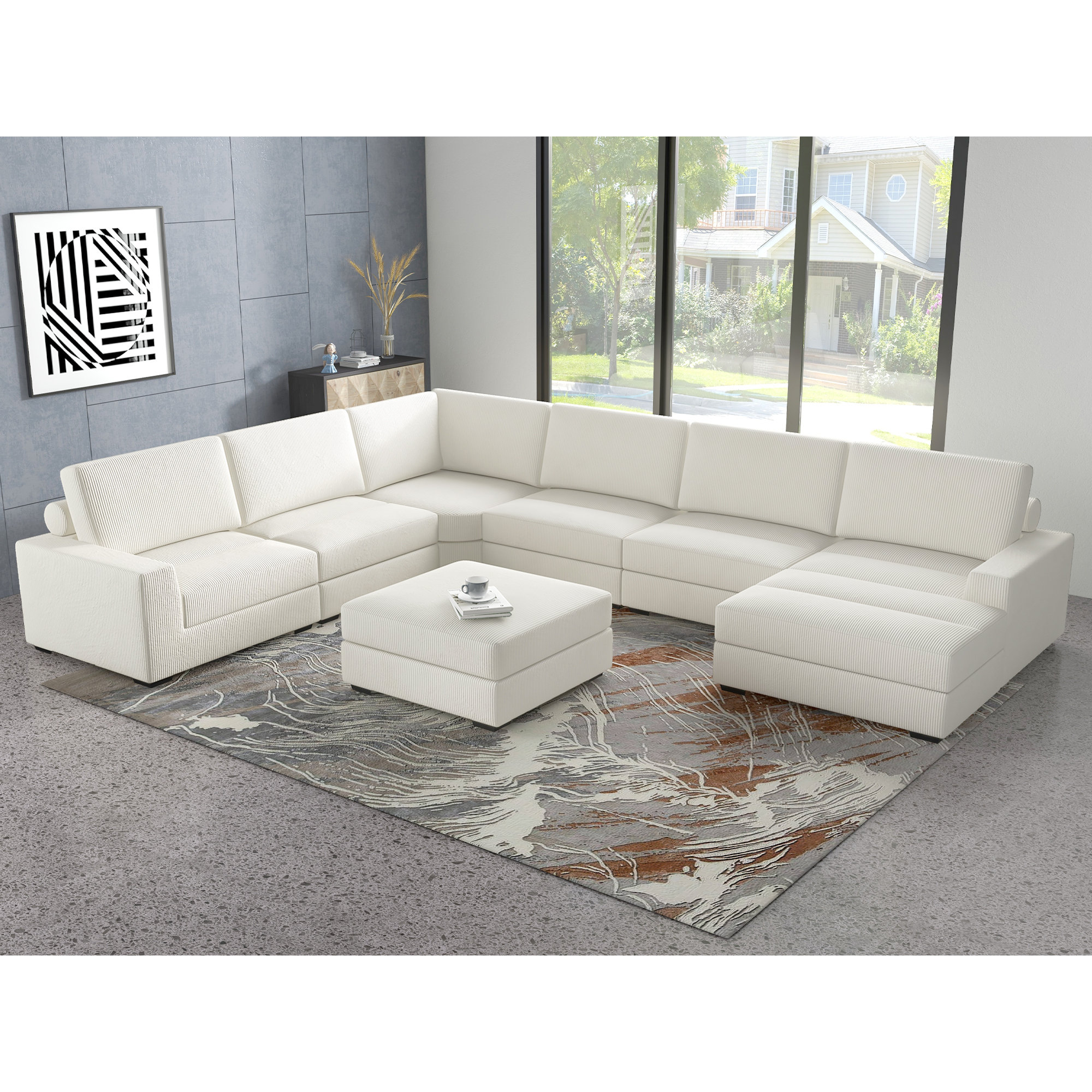 Latitude Run® Luie 7 - Piece Elegant Corduroy Upholstered L-Shaped ...