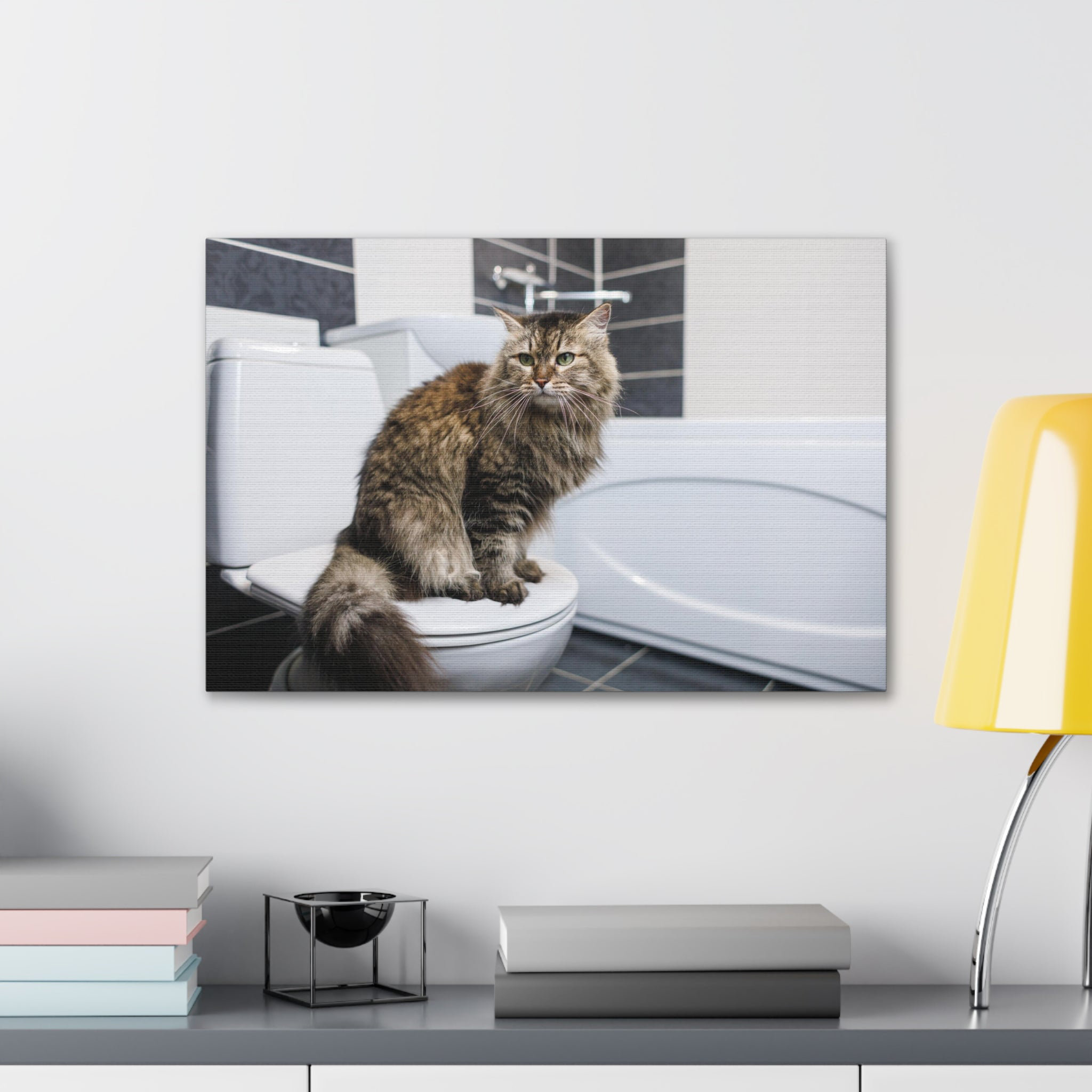 Latitude Run® Cute Cat Sitting On Toilet Funny Canvas Wall Art | Wayfair