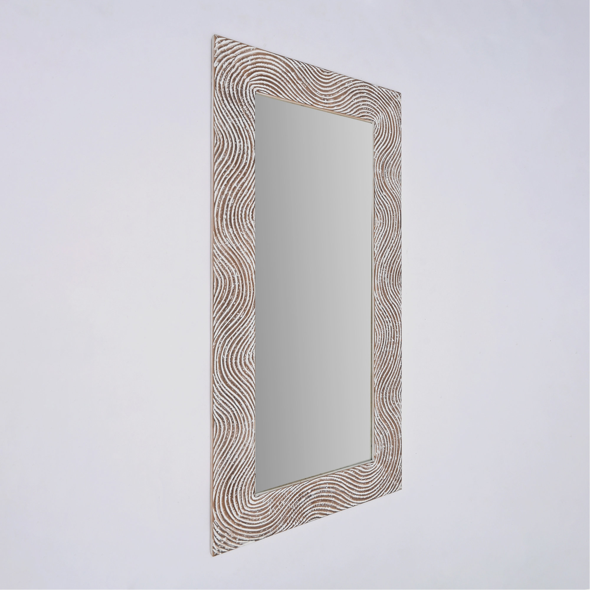 One Allium Way® Rustic White Solid Wood Handcarved Rectangle Mirror ...
