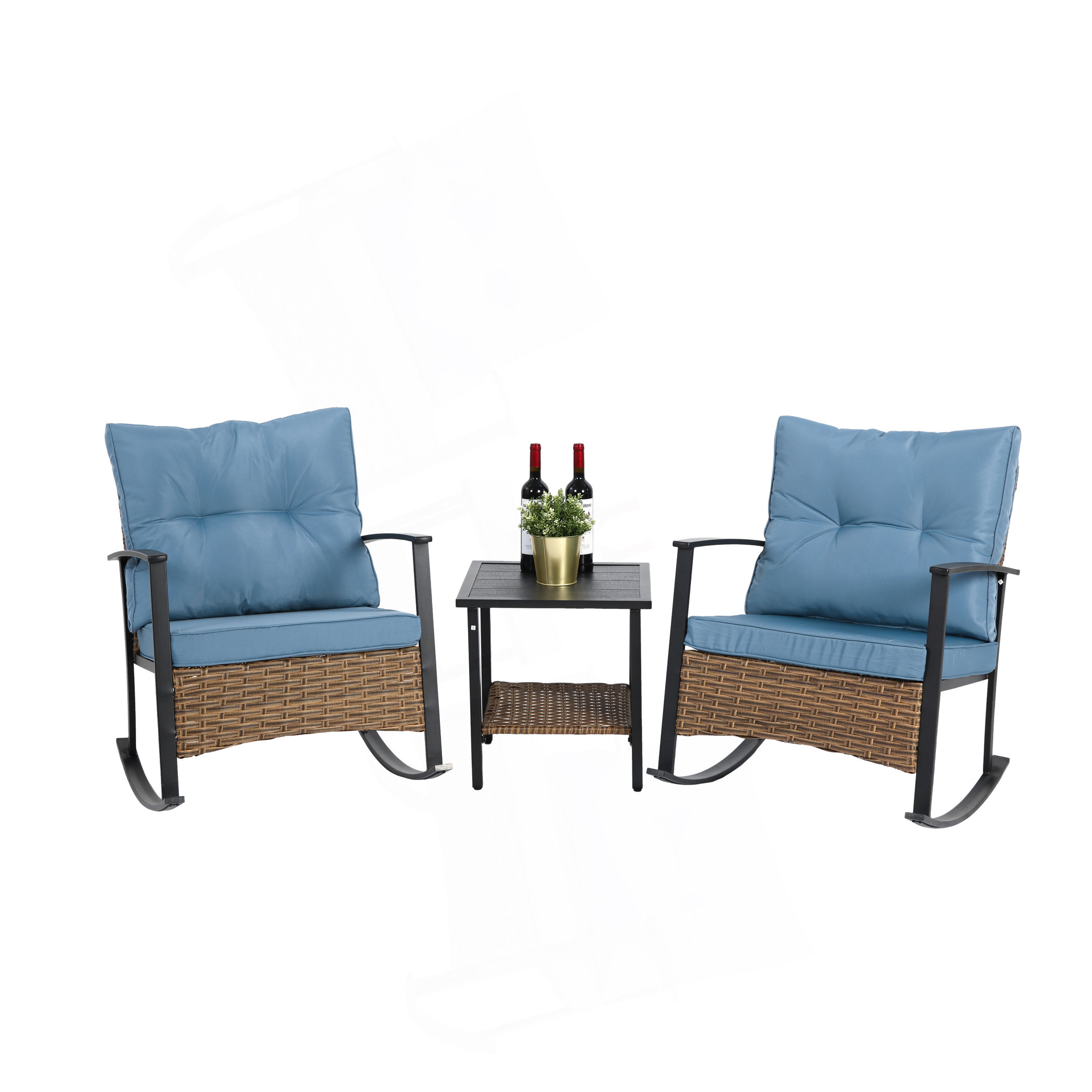 Lark Manor™ Wicker Rocking Chairs for Outdoors 3 Piece, Patio Rocking ...