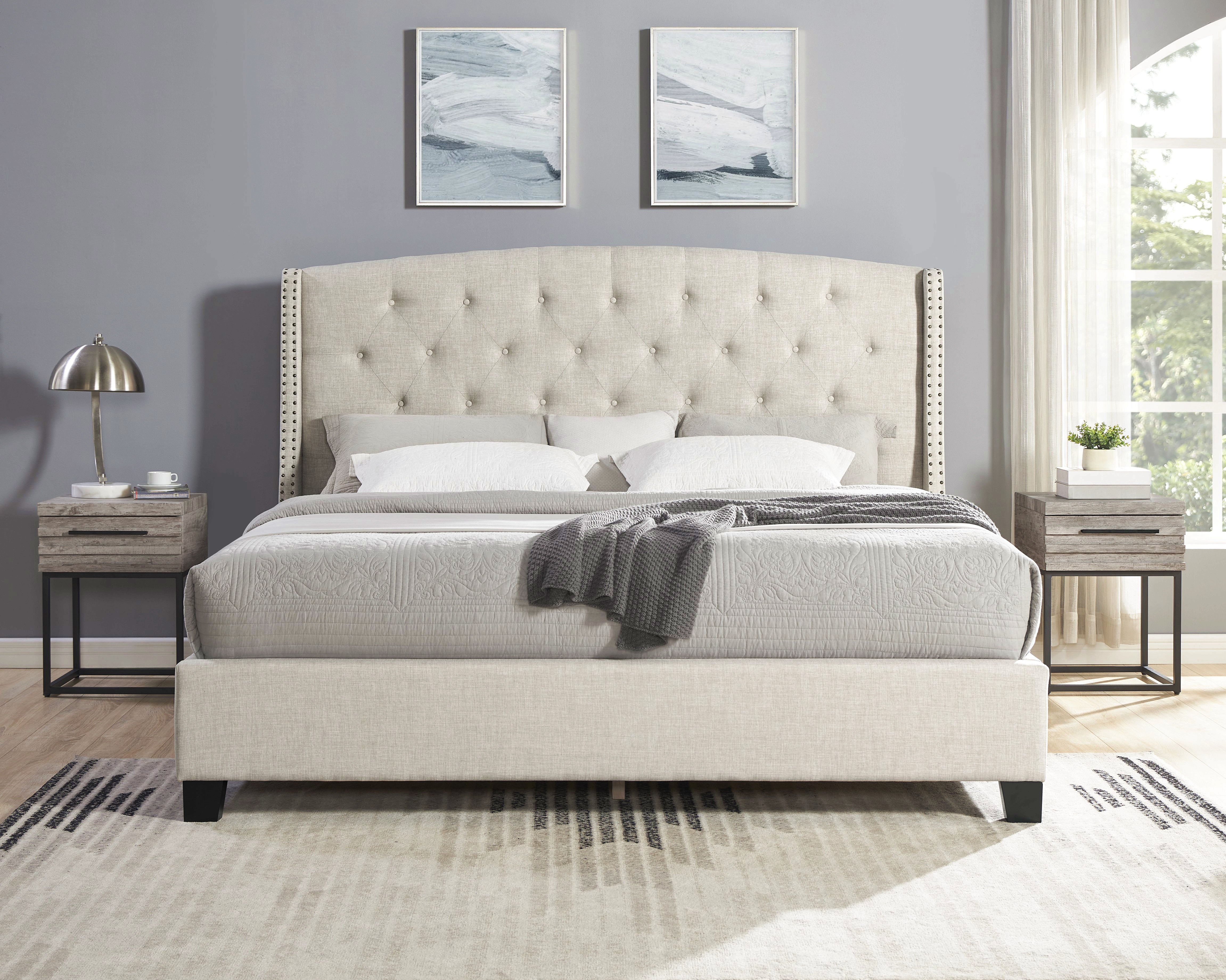 Mercer41 3-Piece Upholstered Bedroom Set, Tufted Wingback Bed With Two ...