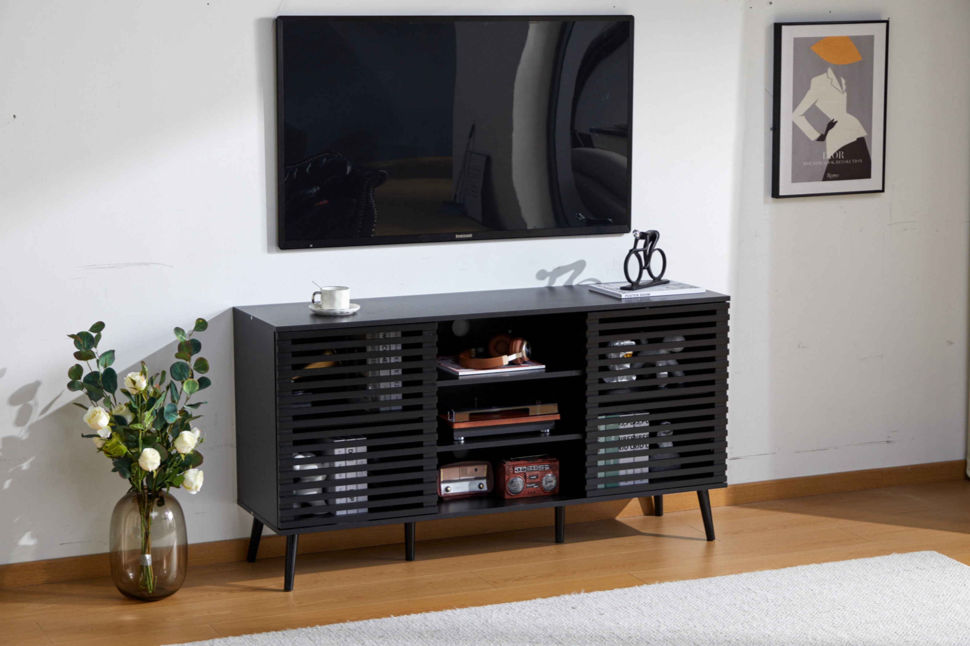 Wenty 55" TV Stand For Tvs Up To 60 Inch, Mid-Century Modern TV Cabinet ...