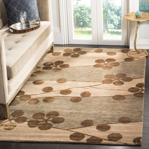 Bungalow Rose Savorey Tibetan Hand Knotted Silk & Wool Pile Floral Rug ...
