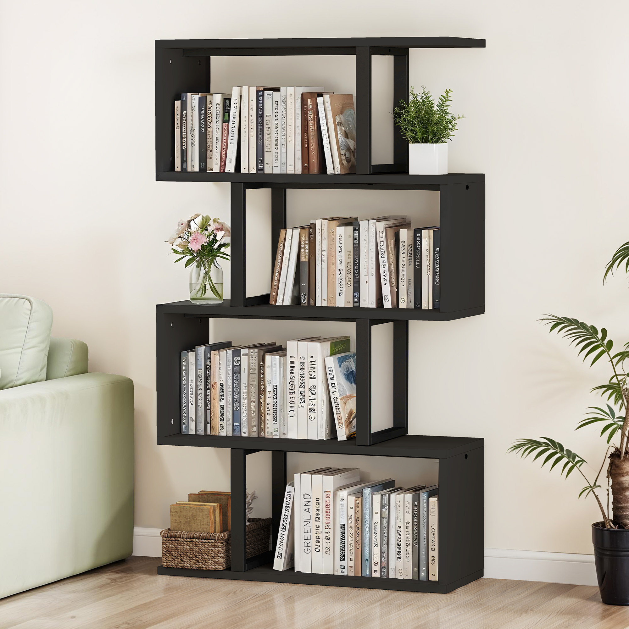 17 Stories 5-Tier S Shaped Bookshelf Freestanding Display Storage Shelf ...