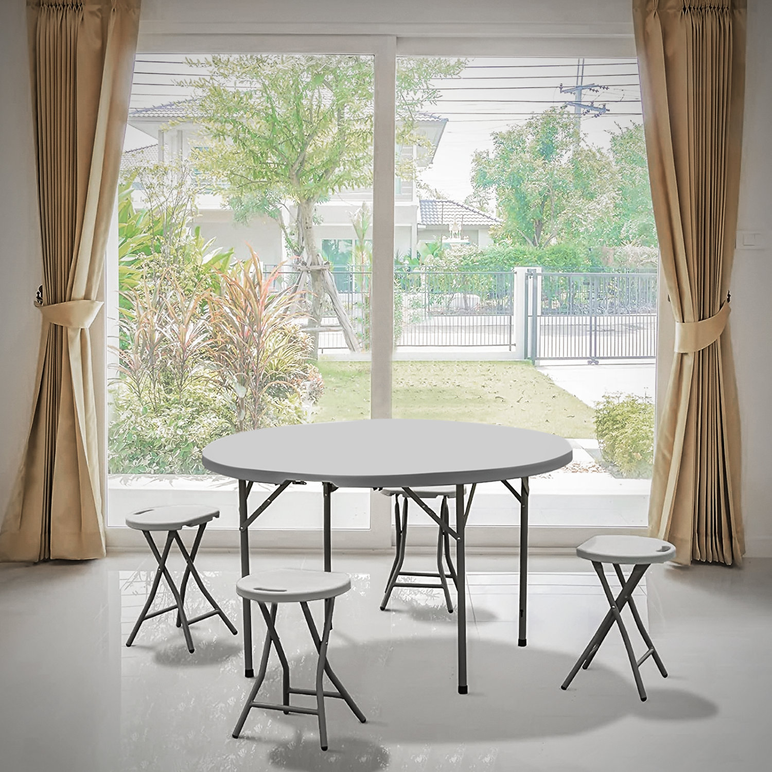MoNiBloom Plastic Round Folding Table, Portable Foldable Party Banquet ...
