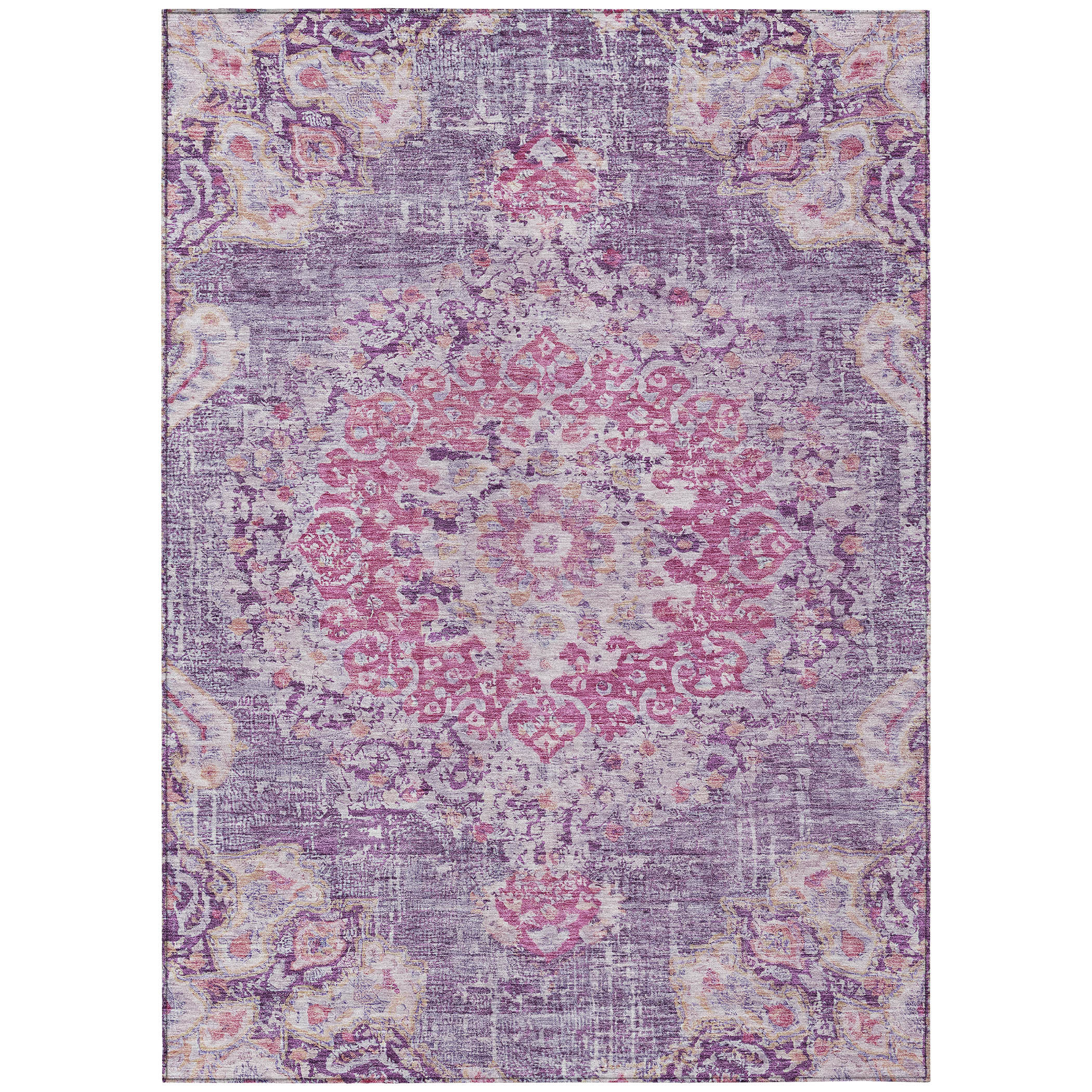 Bungalow Rose 8' X 10' Purple Floral Medallion Washable Indoor Outdoor ...