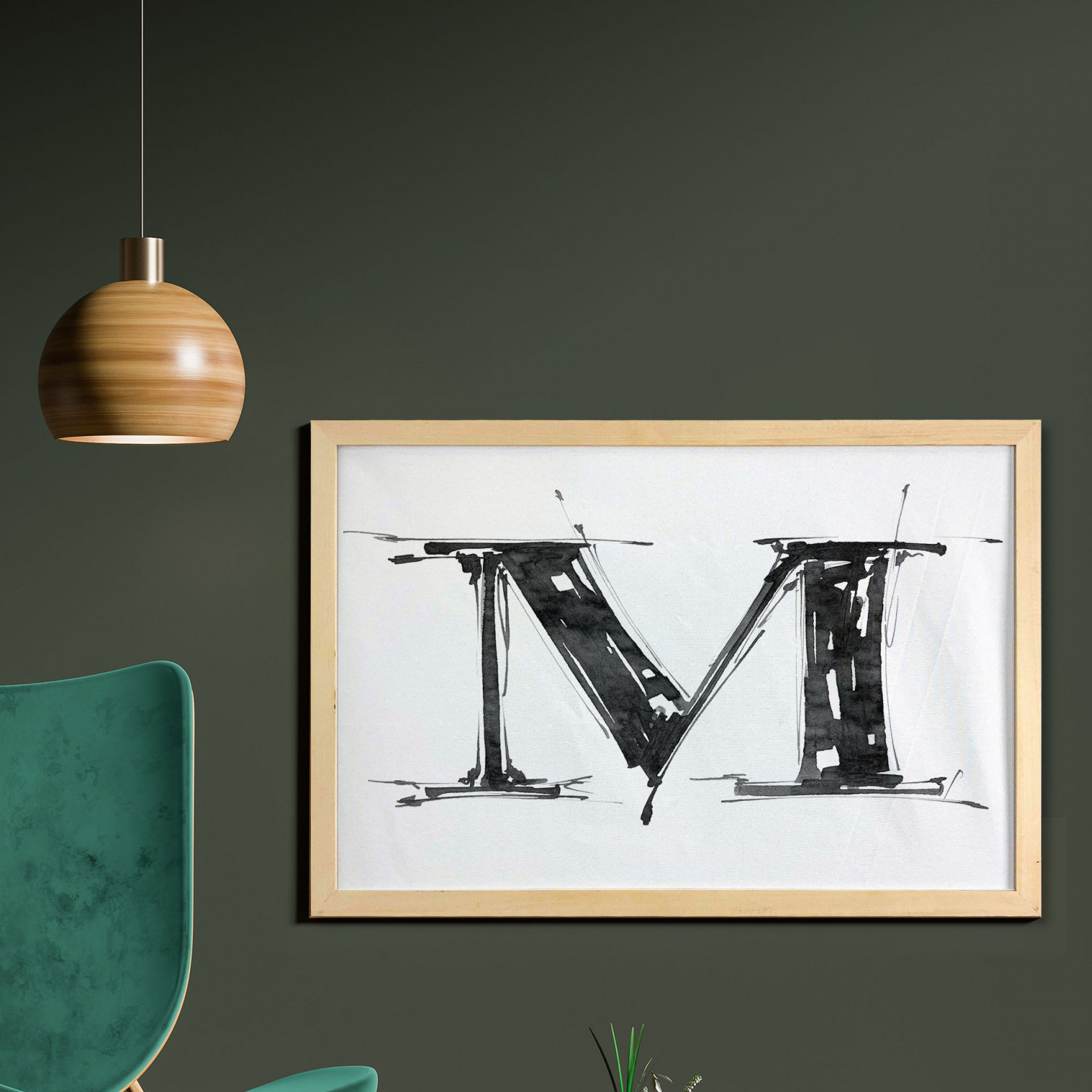 East Urban Home Letter M Wall Art With Frame, Alphabet In Sketchy ...