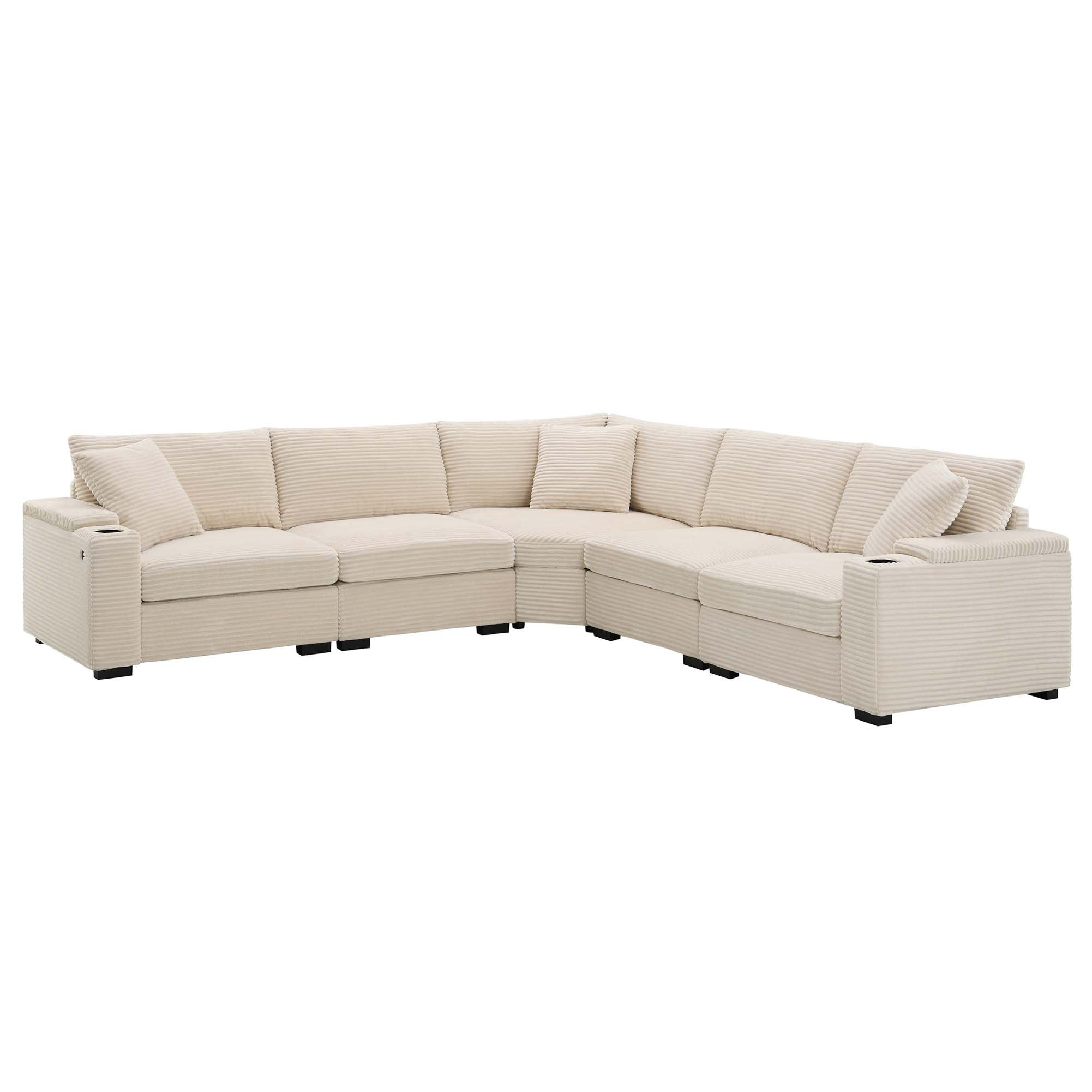Brayden Studio® Convertible L Shaped Sectional Sofa,Corduroy Corner Couch With Armrest Storage ...