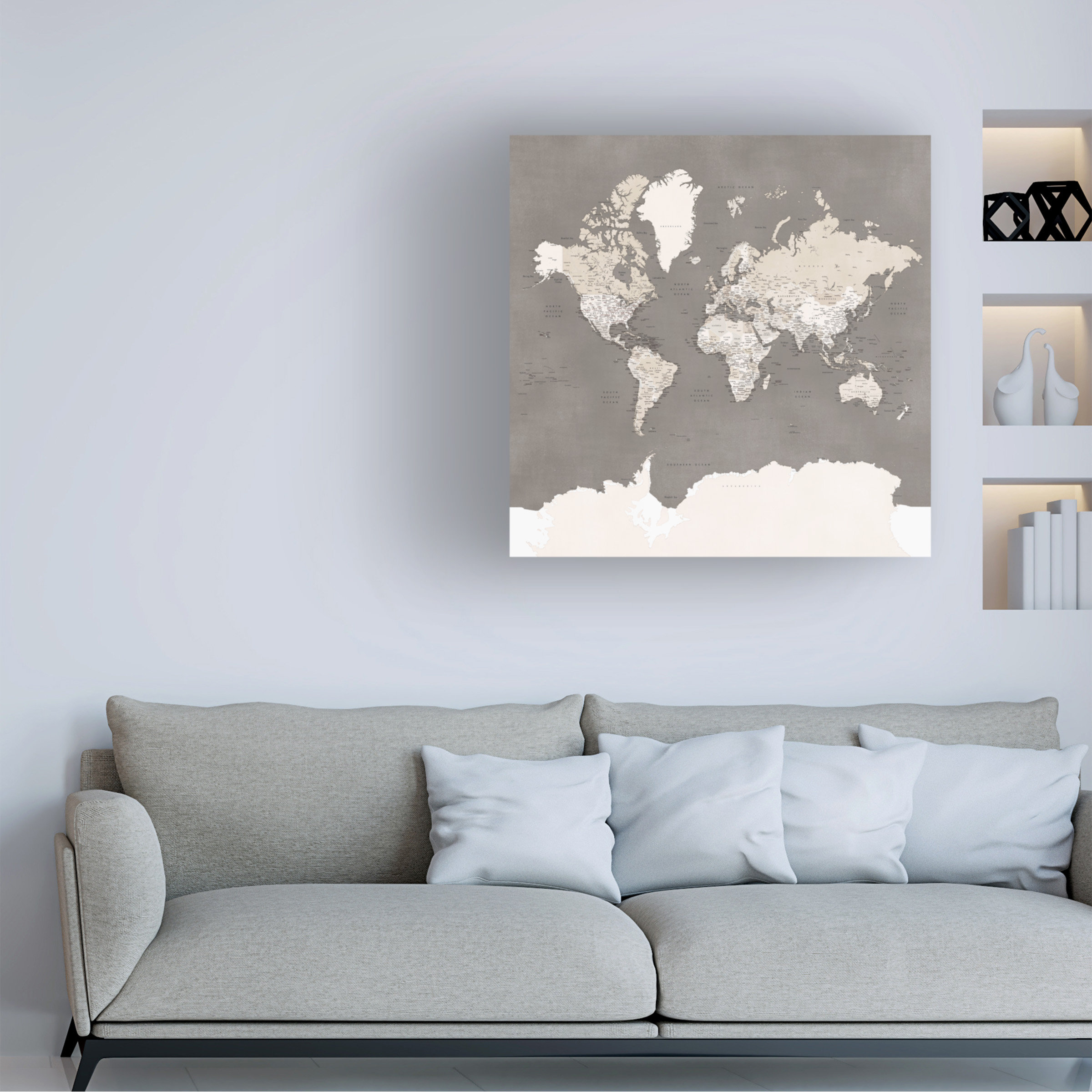 17 Stories Globaly Inspired Phuoc Detailed World Map In Brown On Canvas ...