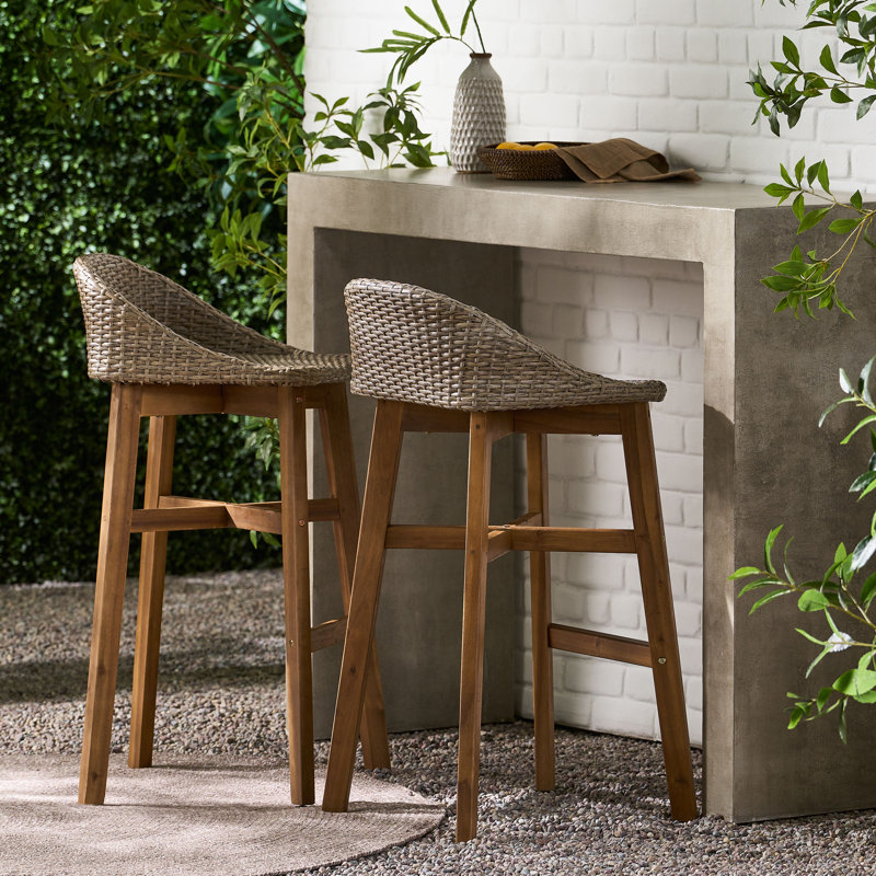 Beachcrest Home Earlene Wicker Outdoor 30'' Bar Stool & Reviews | Wayfair