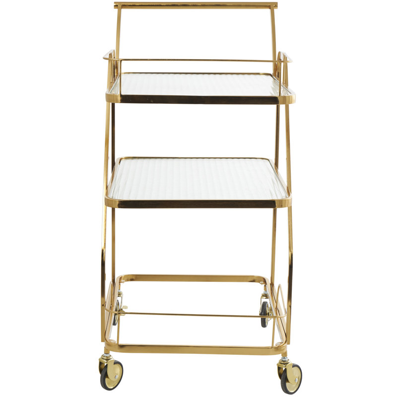 Everly Quinn Metal Glass Shelf 3 Tier Gold Bar Cart with Side Guards ...