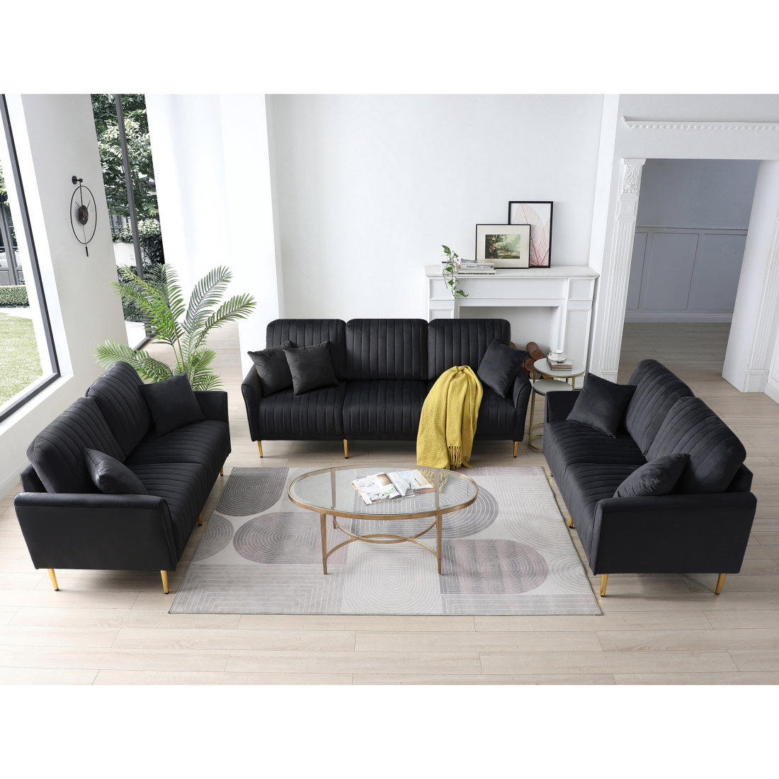 Mercer41 Bensonhurst Modern Sofa 3 Pieces Sectional Sofa Set For Living ...