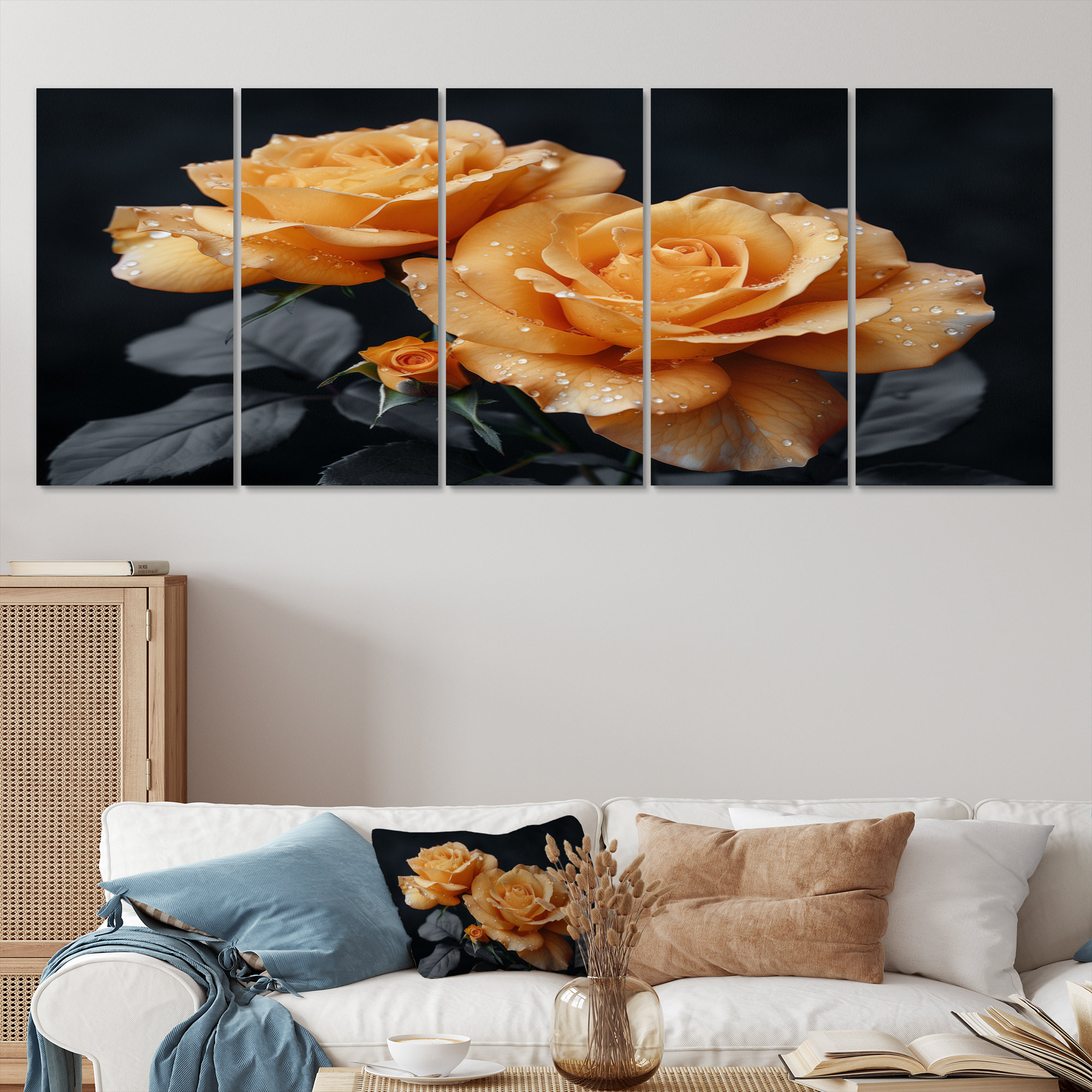 Ebern Designs Monochrome Black And Yellow Roses Bloom I - Roses Wall ...