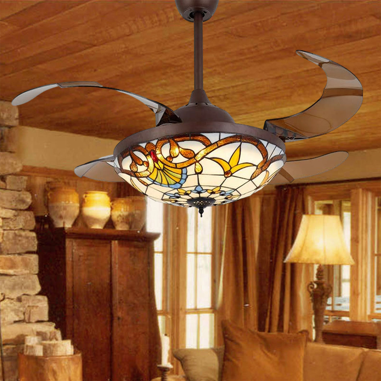 Bloomsbury Market Tiffany Ceiling Fan With Light Remote Control Classic ...