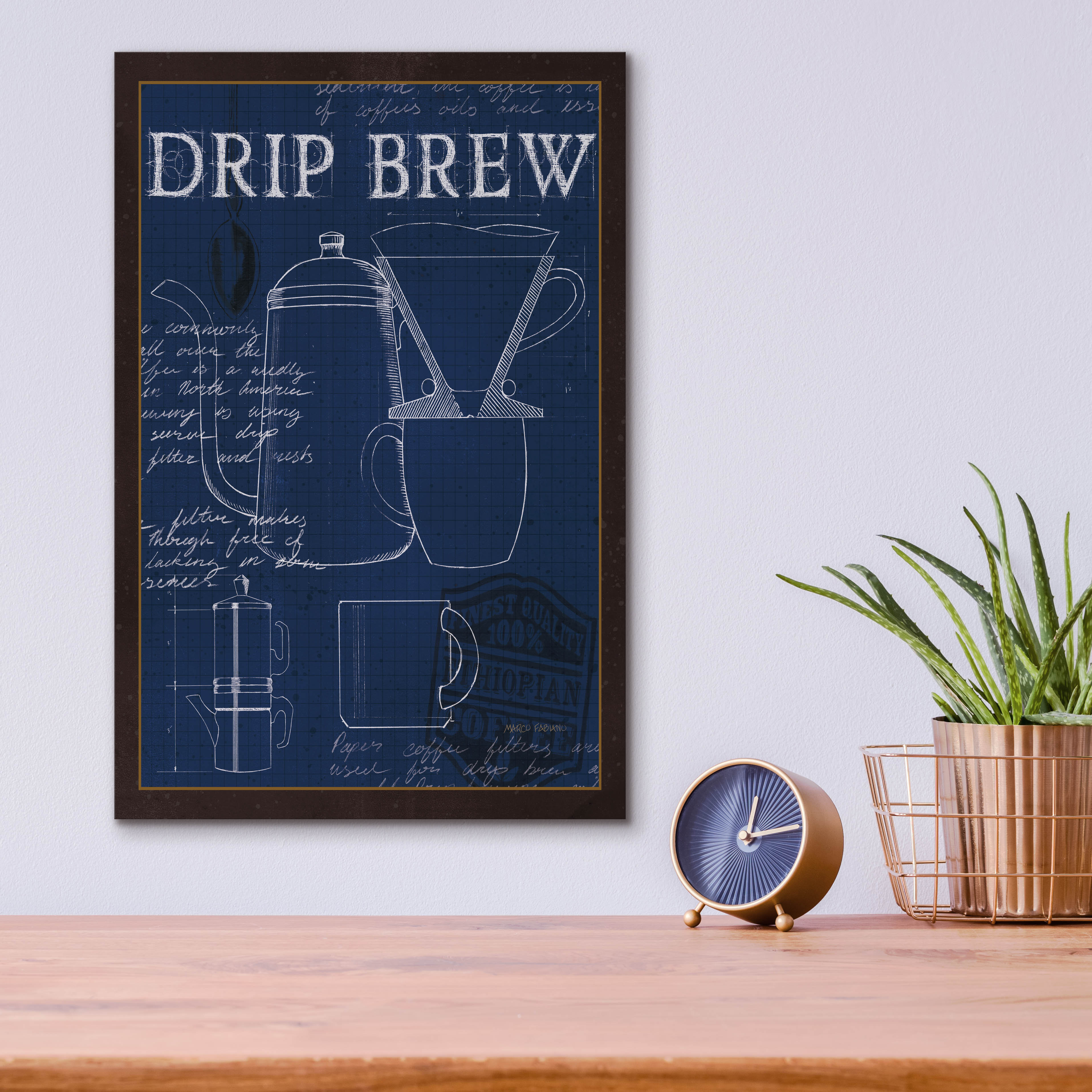 Williston Forge 'Coffee Blueprint 3 Indigo' by Marco Fabiano Acrylic ...