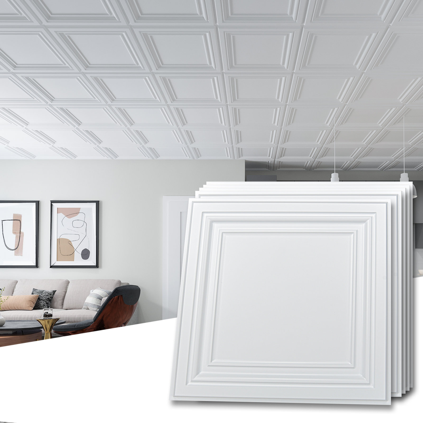 Art3d 2 Ft. X 2 Ft. Glue-Up or Drop-in PVC Ceiling Tile & Reviews | Wayfair