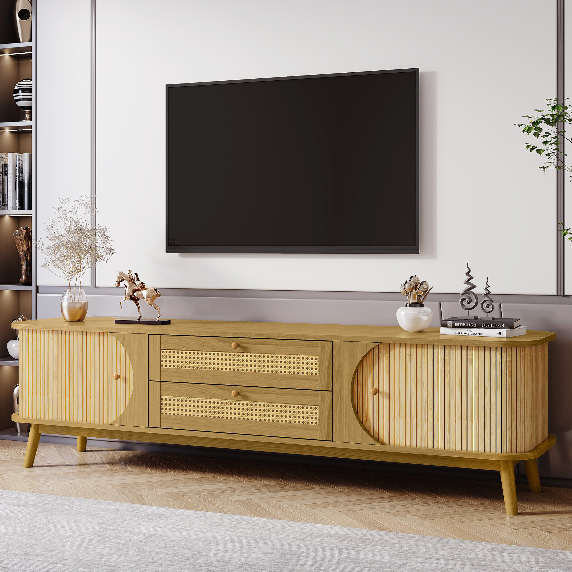 George Oliver Rattan TV Stand for TVs up to 75 inches:Modern Farmhouse ...