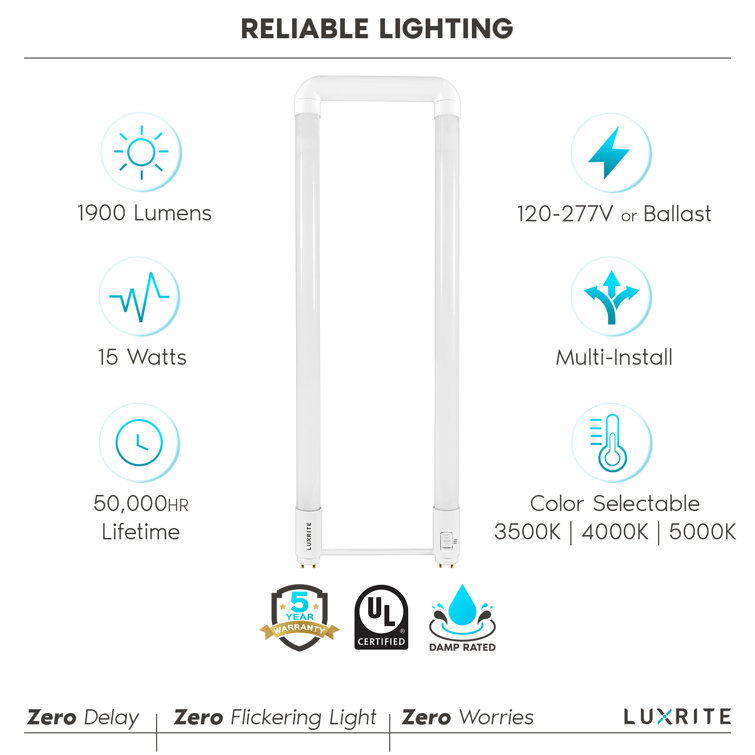 Luxrite 15 Watt (32 Watt Equivalent), T8 LED, Type A+B, Selectable CCT ...
