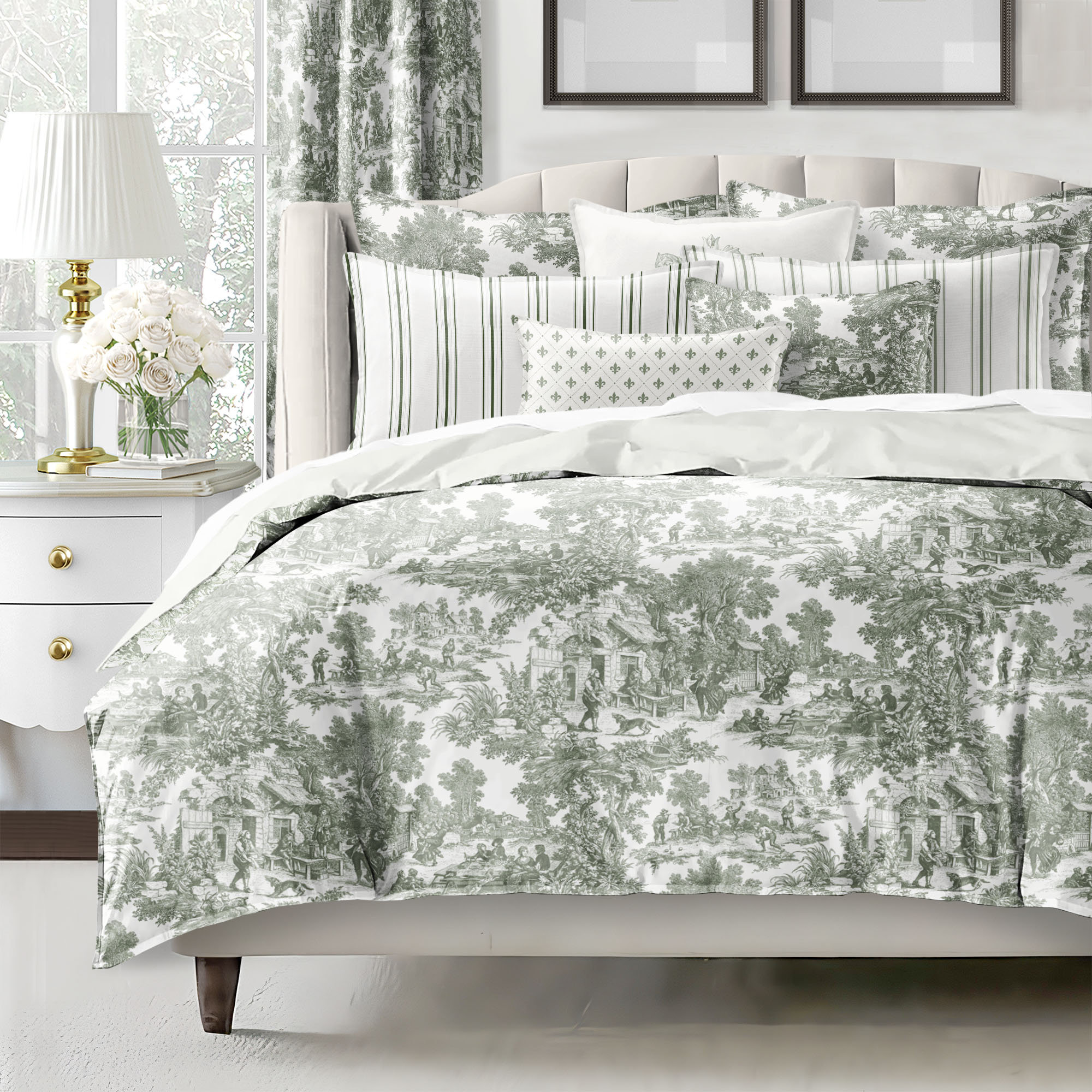6ix Tailors Fine Linens Au Village Toile Sweet Grass Cotton Coverlet ...