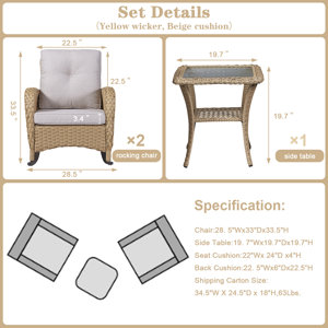 Winston Porter Aluel 2 - Person Rocking Chairs and Side Table Seating ...