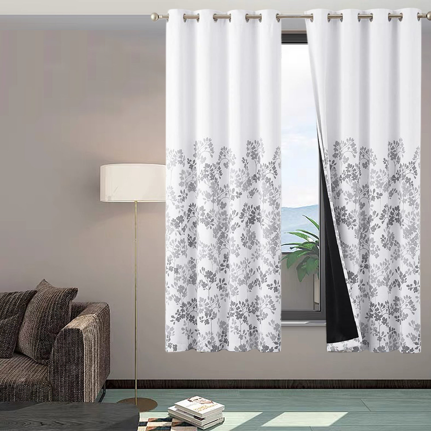 Winston Porter Feodore Floral Max Blackout Thermal Grommet Curtain ...