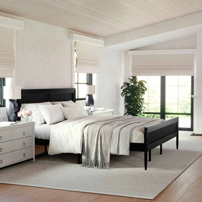 Martha Stewart Jax Wooden Platform Bed With Rattan Inset Headboard And ...