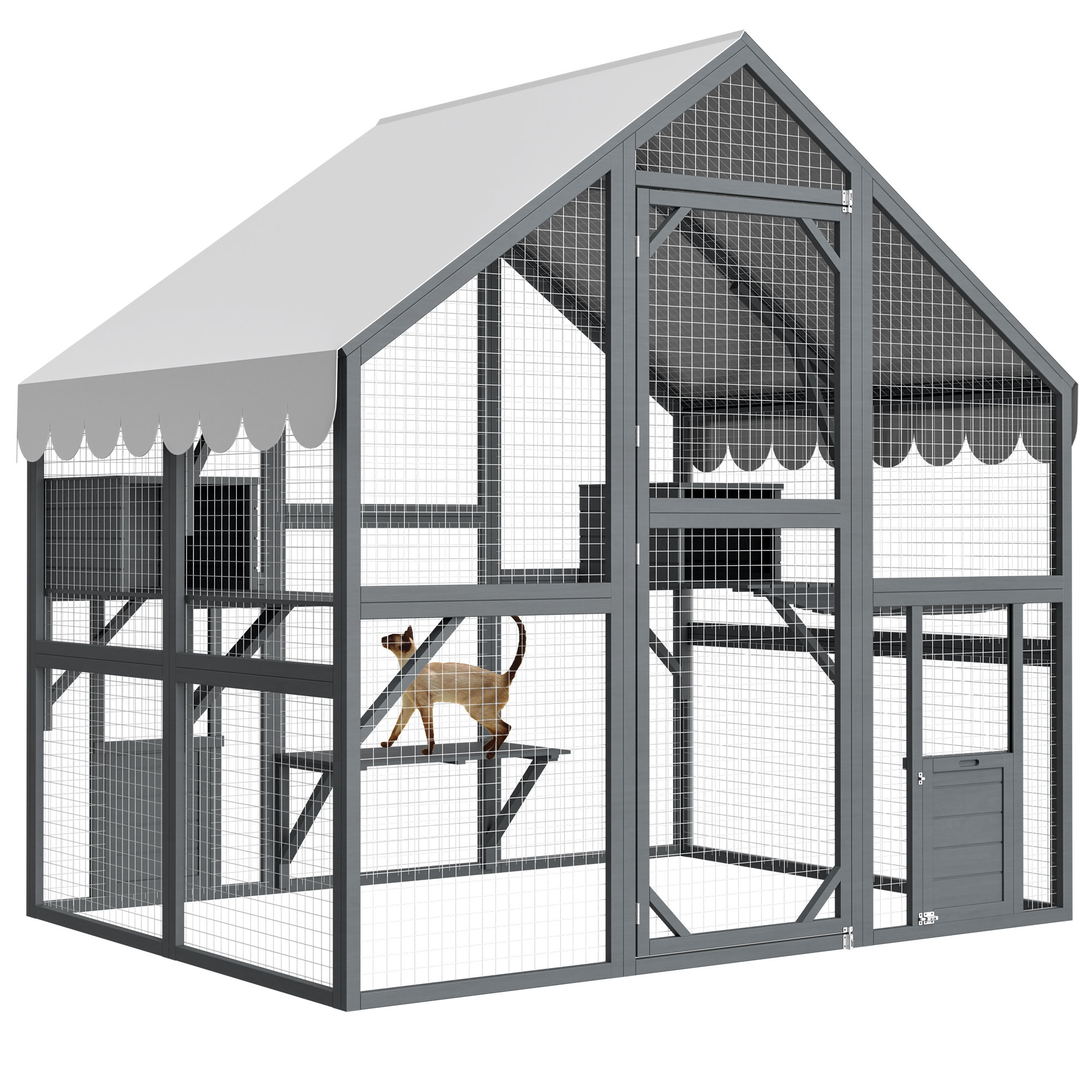 Fuzzy Muffs Large Outdoor Cat House, 28ft² Luxury Wooden Cat Run ...