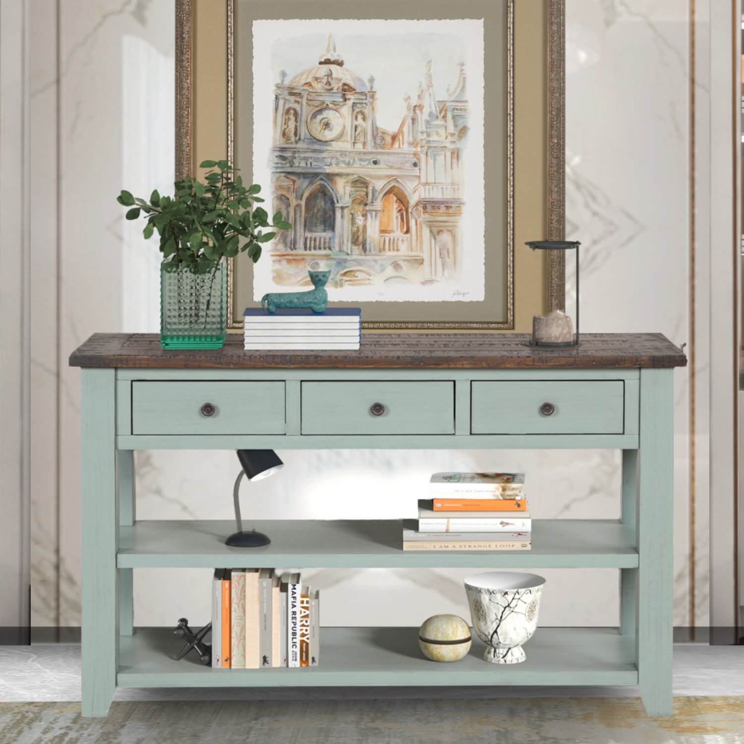 Winston Porter 48" Sofa Table, Pine Console Table With 3 Drawers And 2 ...