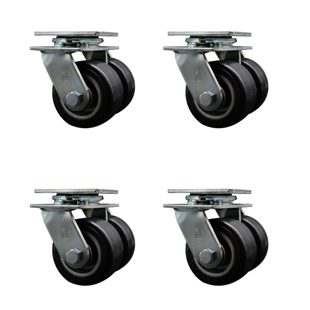 Service Caster 4 Inch Dual Rubber on Aluminum Wheels Swivel Caster Set ...
