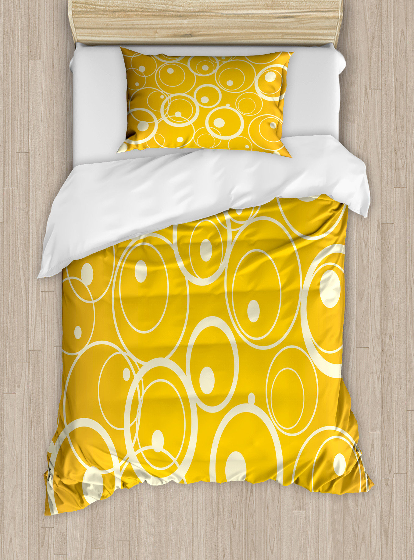 Ambesonne Vintage Yellow Duvet Cover Set, Circles and Dots, Twin ...