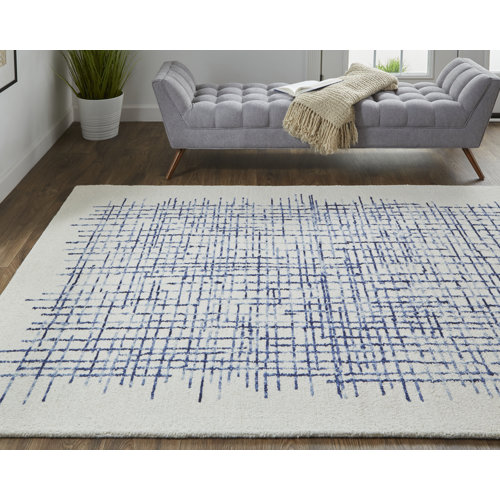 17 Stories Norvan Handmade Hand Tufted Wool Ivory/Blue Rug | Wayfair