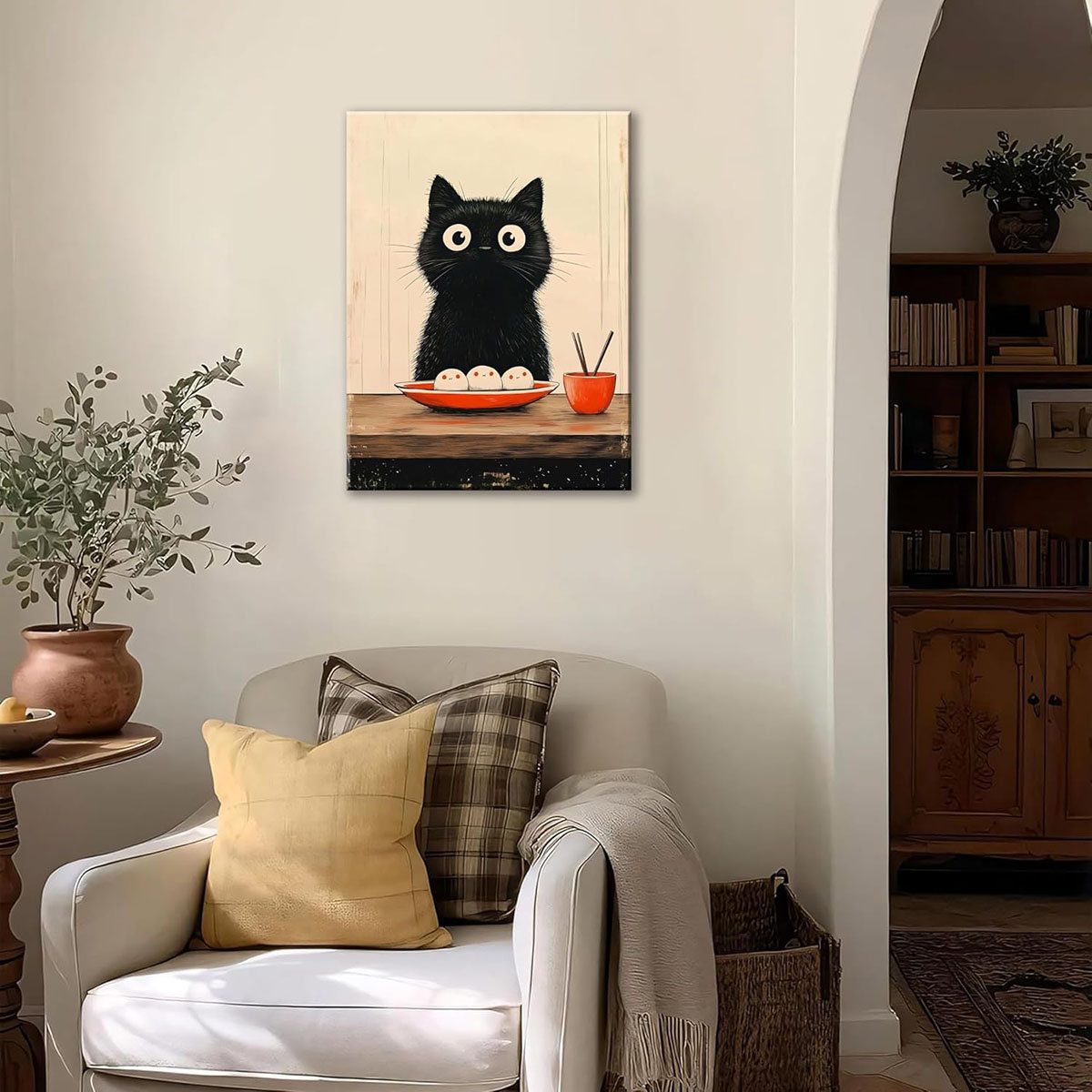 Dakota Fields Framed Vintage Funny Black Cat Kitchen Wall Art, Cute ...