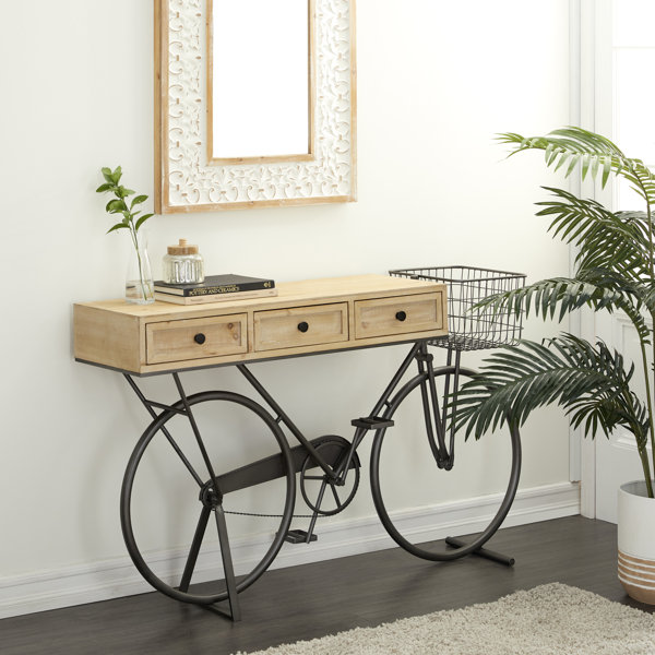 Williston Forge Brynne Black Metal 3 Drawers Bike Console Table with ...