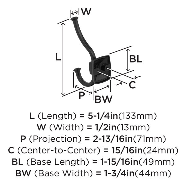 Amerock Kinsale Transitional Double Prong Decorative Wall Hook ...