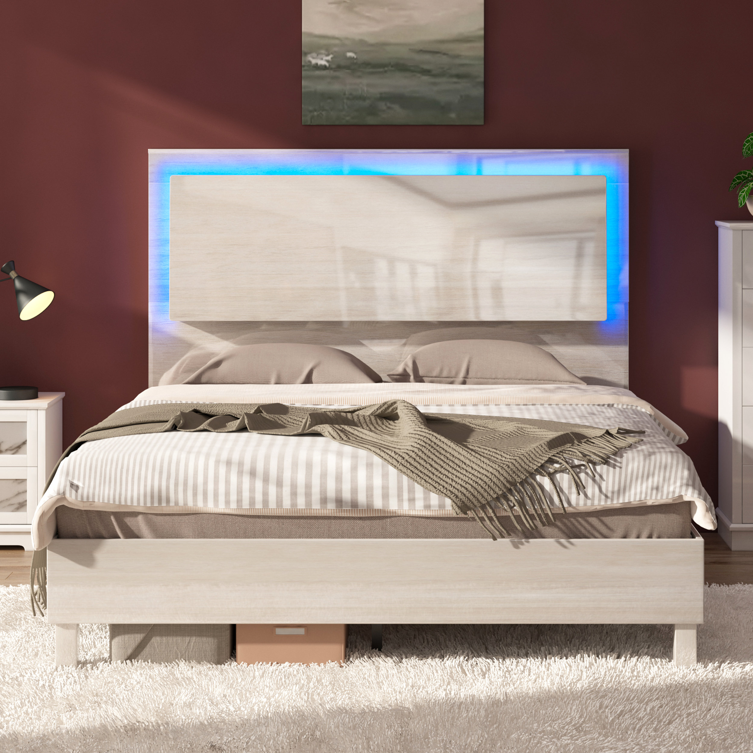 Wrought Studio Kaylab High Gloss Wood Grains Bed with LED & Reviews ...