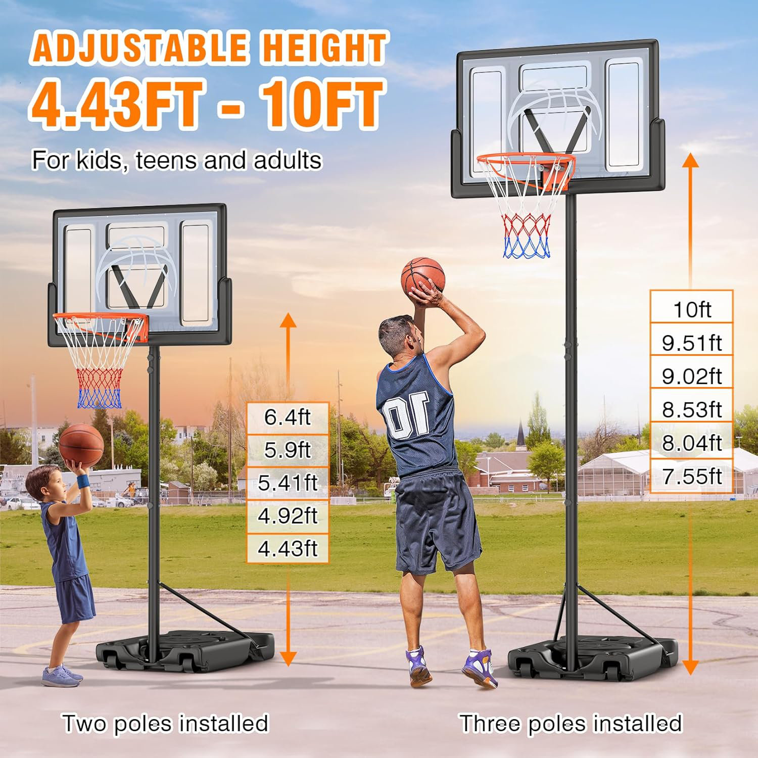 LinsCraft Basketball Hoop Outdoor 10Ft Adjustable, Portable Basketball ...
