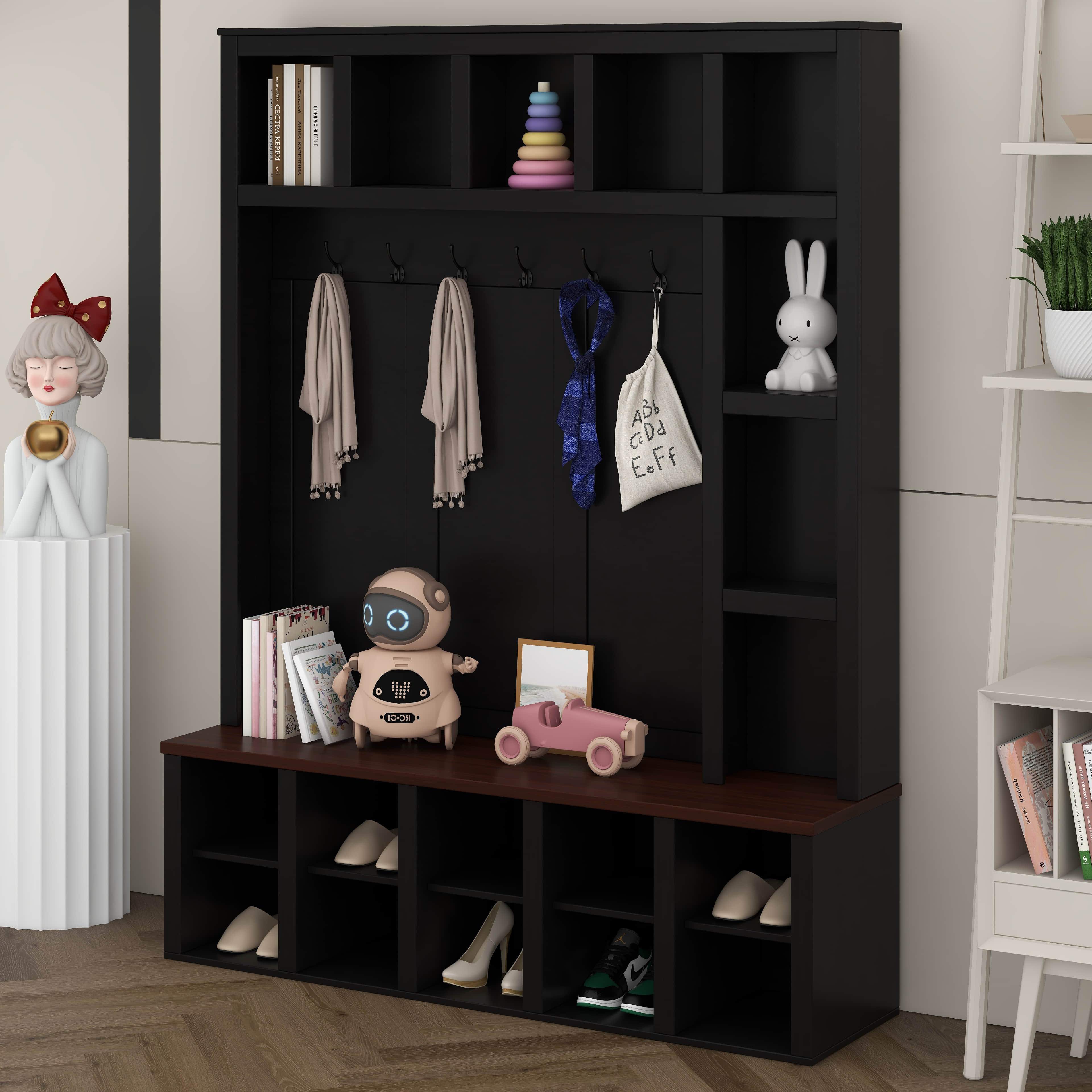 Red Barrel Studio Farmhouse Entryway Bench With Coat Rack, Hall Tree ...