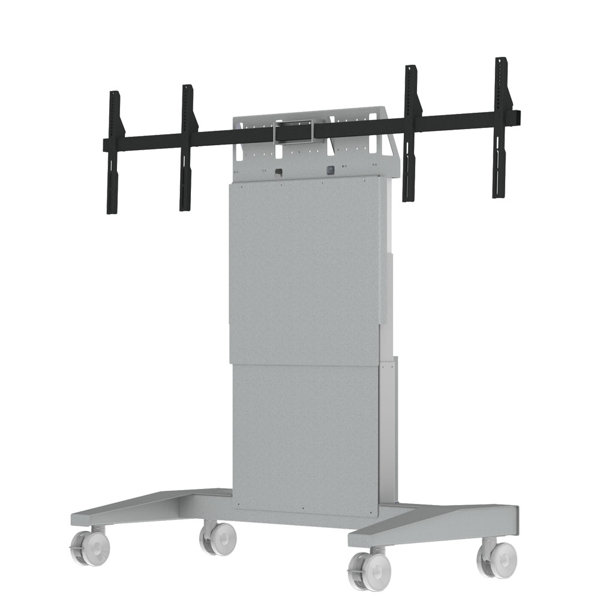 AVFI 84" W Monitor Gray Fixed Floor Stand Mount with Shelving, Holds up ...