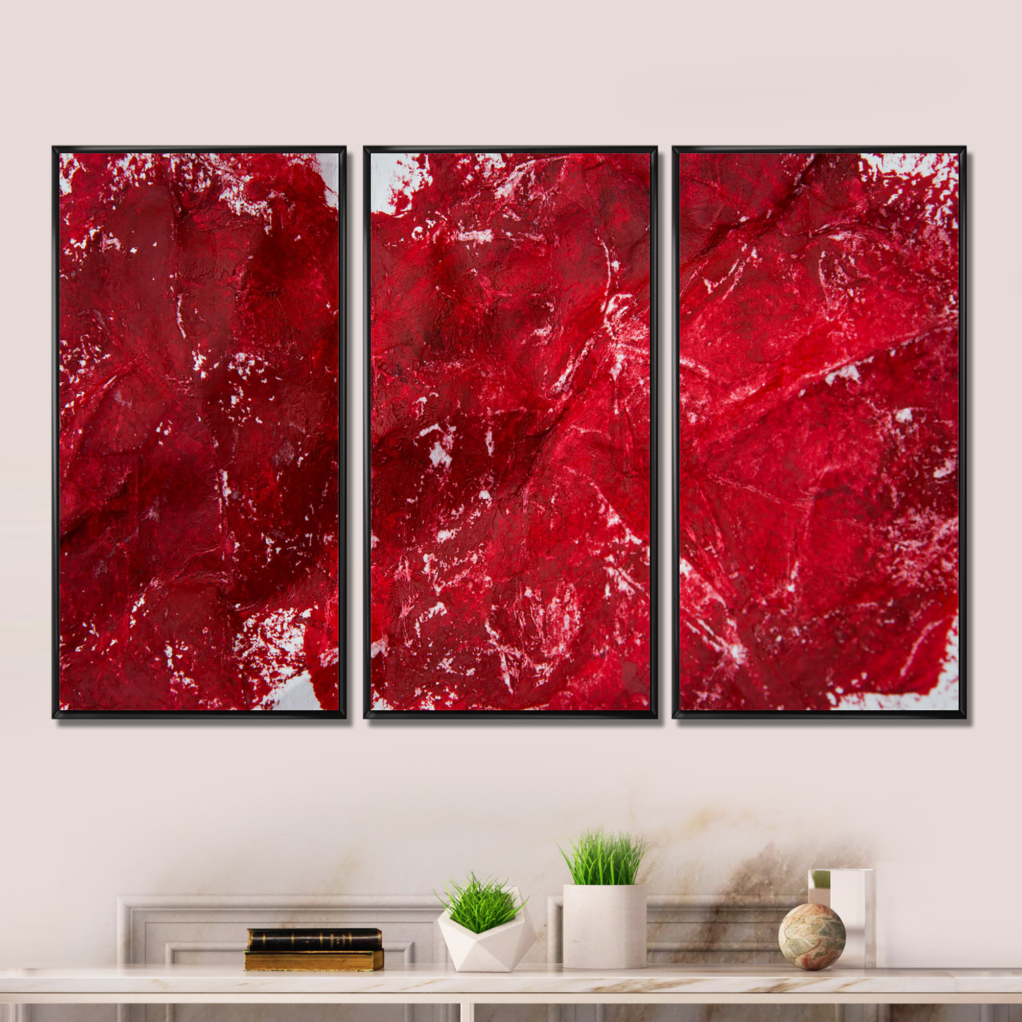 Orren Ellis Abstract Red Texture - 3 Piece Floater Frame Painting on ...