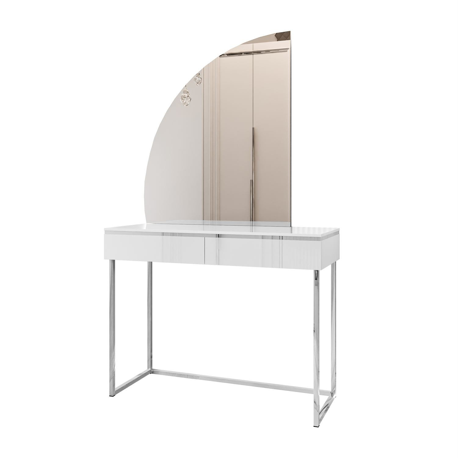 Ivy Bronx AURORA-Q SILVER Dressing Table – White High Gloss with Silver ...