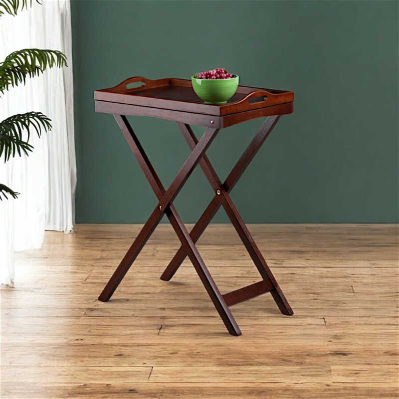 Winston Porter Elliot Butler TV Table with Serving Tray in Walnut | Wayfair