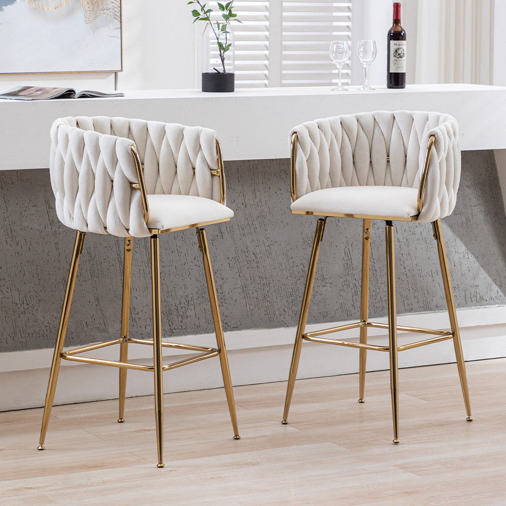 Everly Quinn Swivel Upholstered Bar Stools Velvet Counter Stools with ...