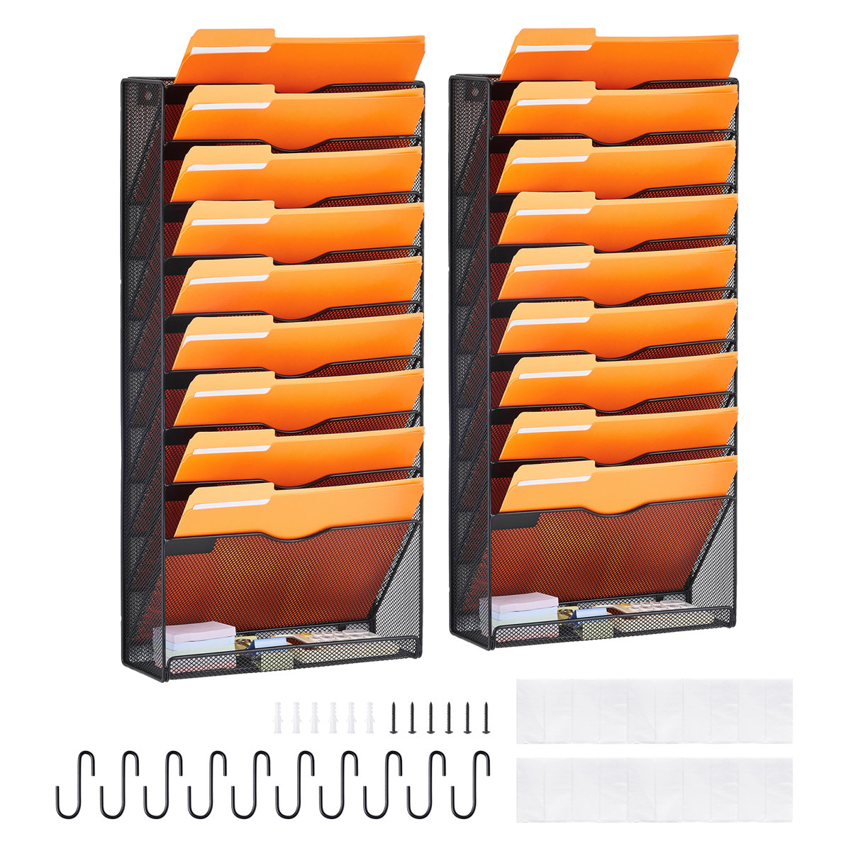 VEVOR File Wall Rack Mesh Wall File Holder 2-Piece 10 Pockets for ...