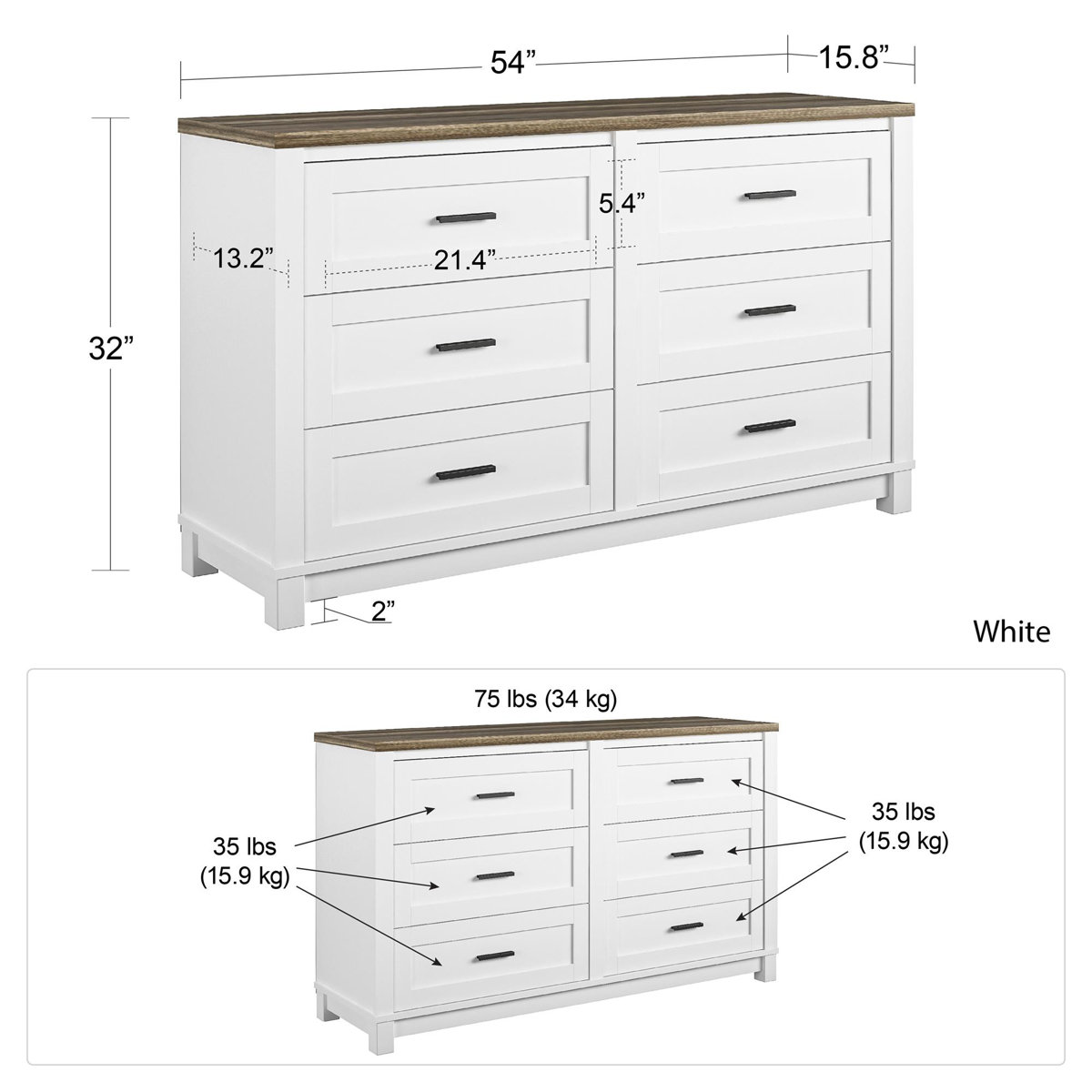 Ebern Designs Vasia 6 Drawer Double Dresser & Reviews | Wayfair