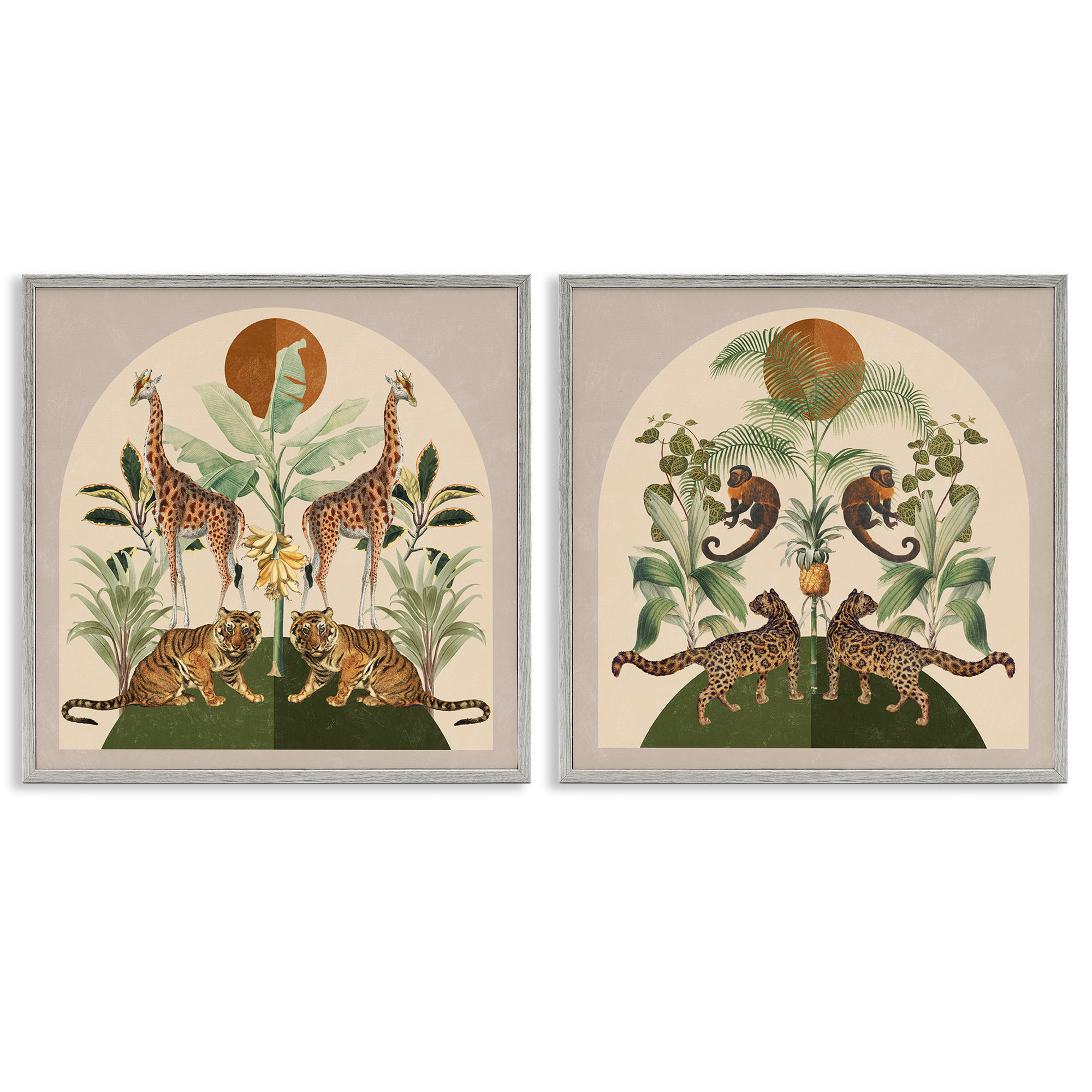 Dakota Fields Jungle Animals Foliage Illustration 2 PC Giclee Art Set ...