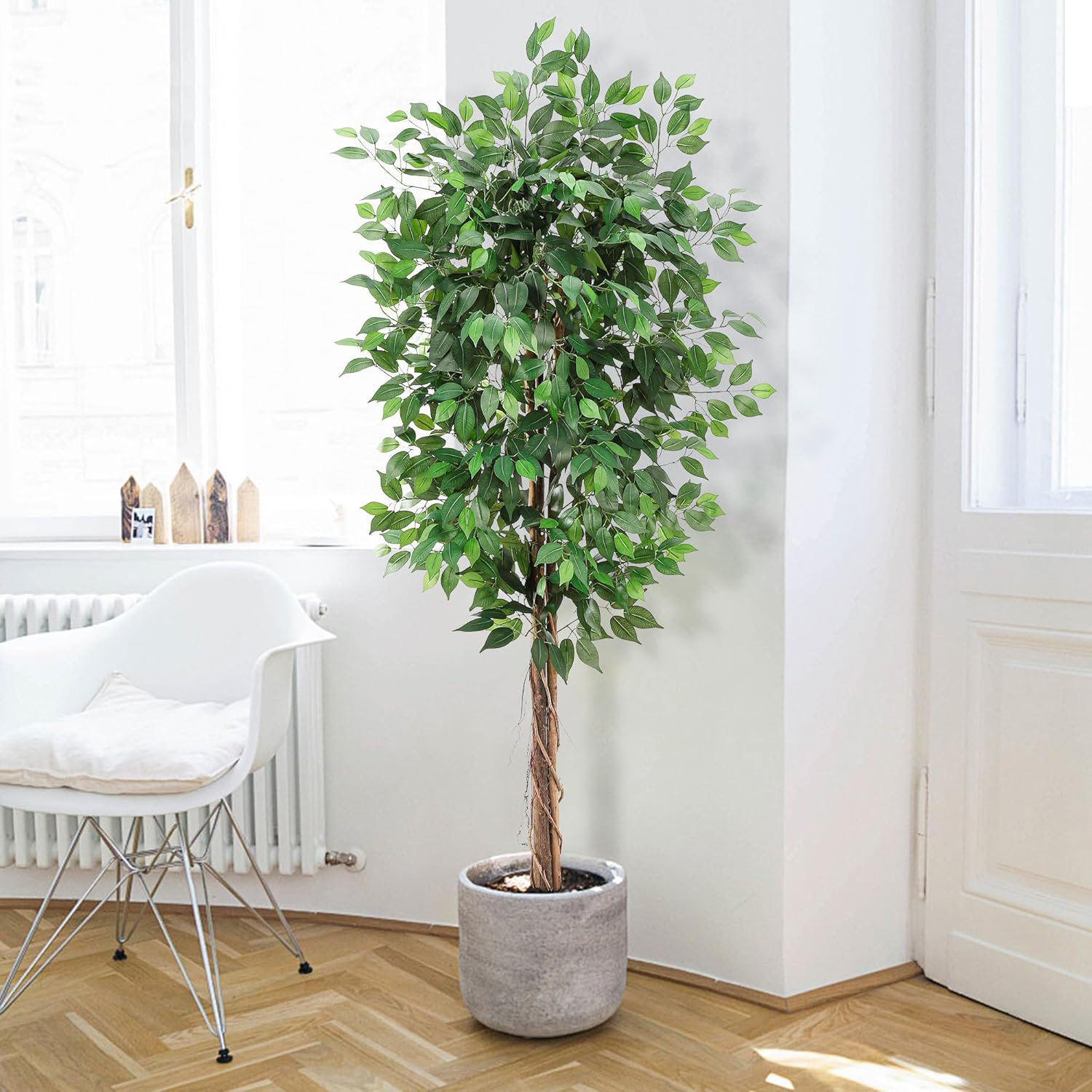 Primrue Artificial Ficus Tree,Tall Fake Ficus Silk Tree With Natural ...